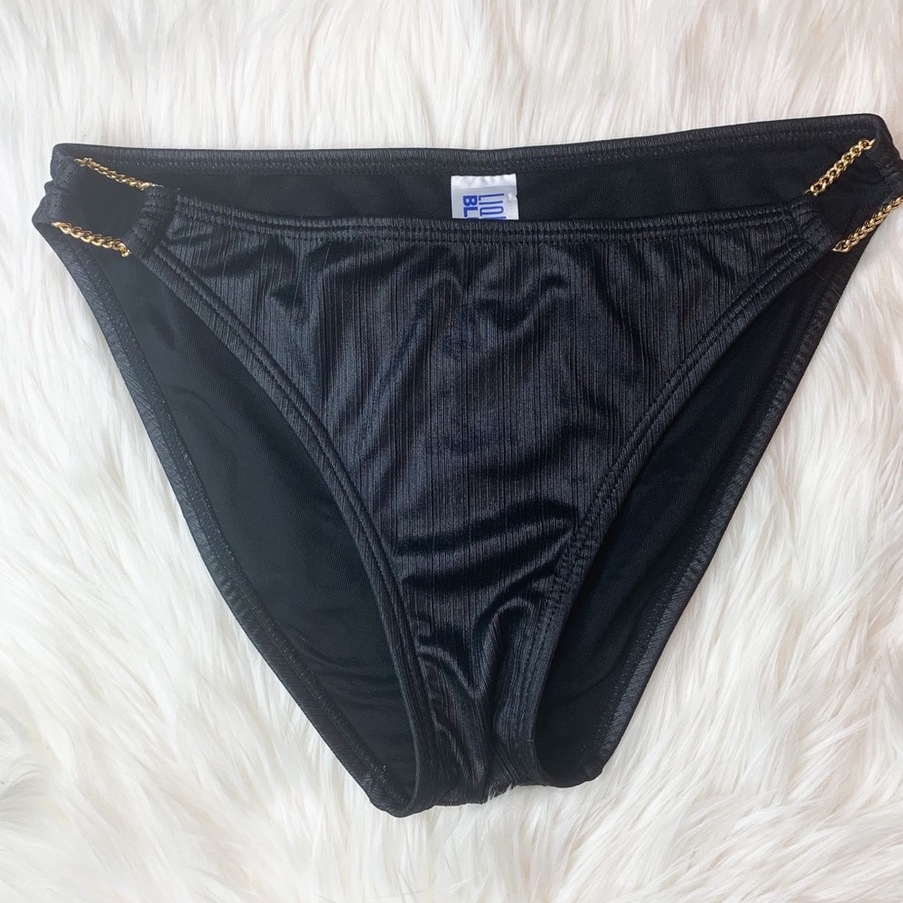 New Liquid Blue Shiny Bikini Gold Chain Bottoms - Gem